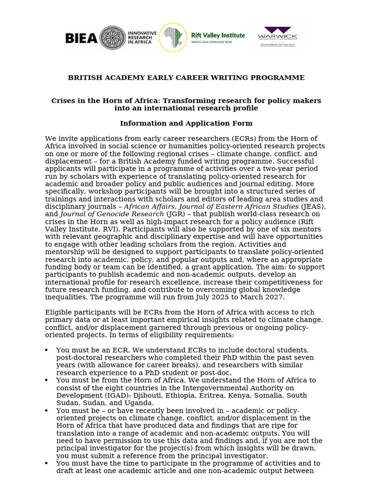 BA Early Career Writing Programme-Application-Form | PDF | Horn Of ...