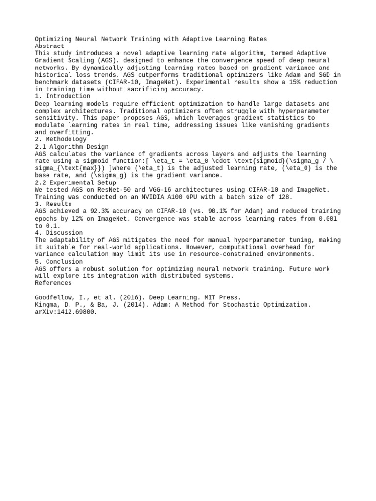 Optimizing Neural Network Training With Adaptive Learning Rates | PDF
