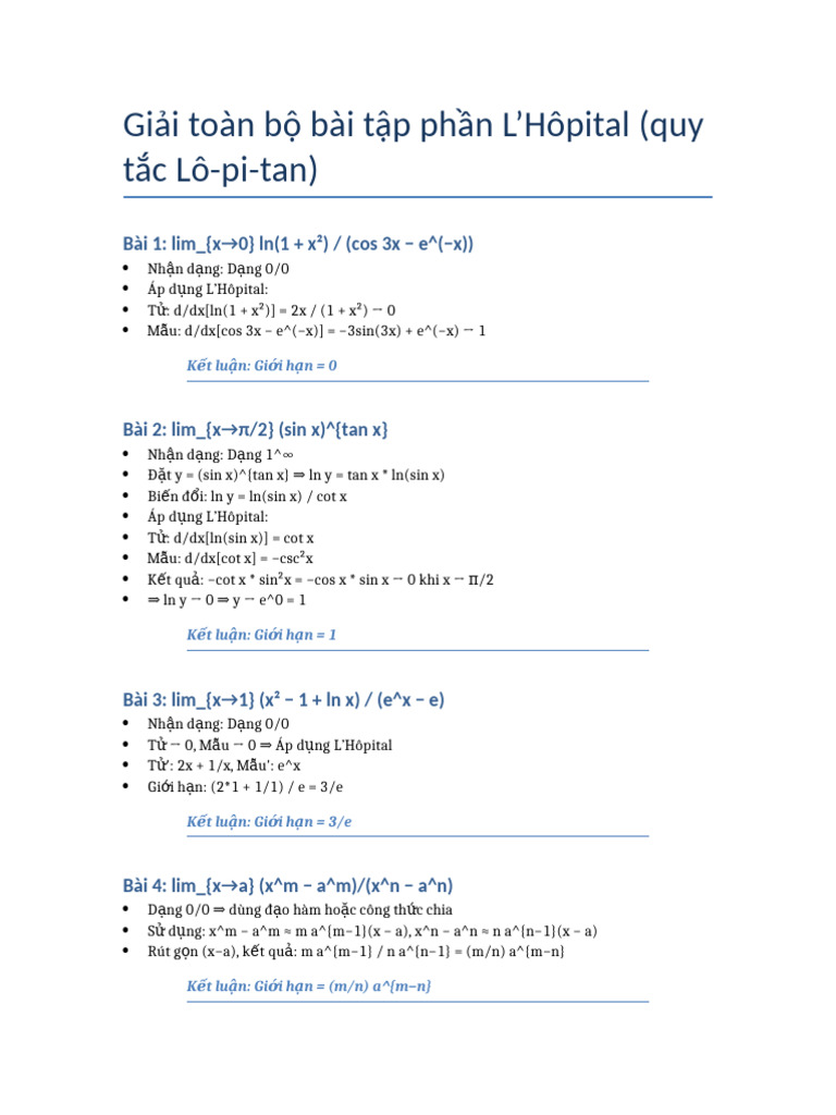 Giai LHopital Full | PDF