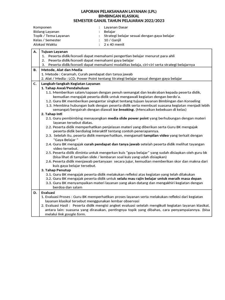 LPL Dan Materi BK - Memahami Gaya Belajar Dan Strategi Belajarnya | PDF