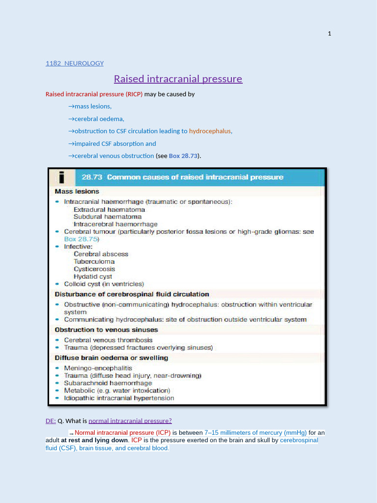 1182 Raised Intracranial Pressure | PDF | Cerebrospinal Fluid | Diseases And Disorders