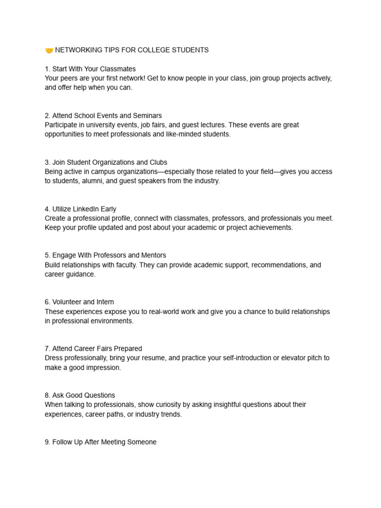 ? Networking Tips For College Students | PDF