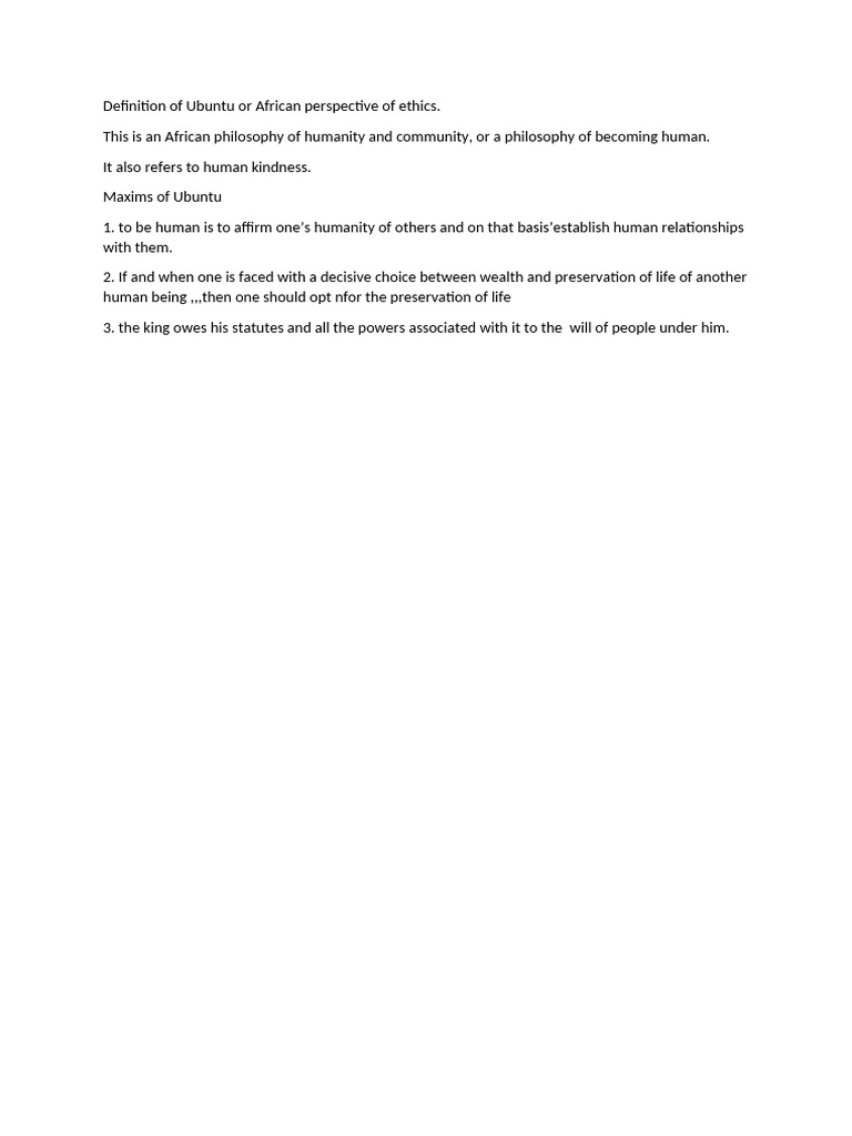 Definition of Ubuntu or African Perspective of Ethics | PDF