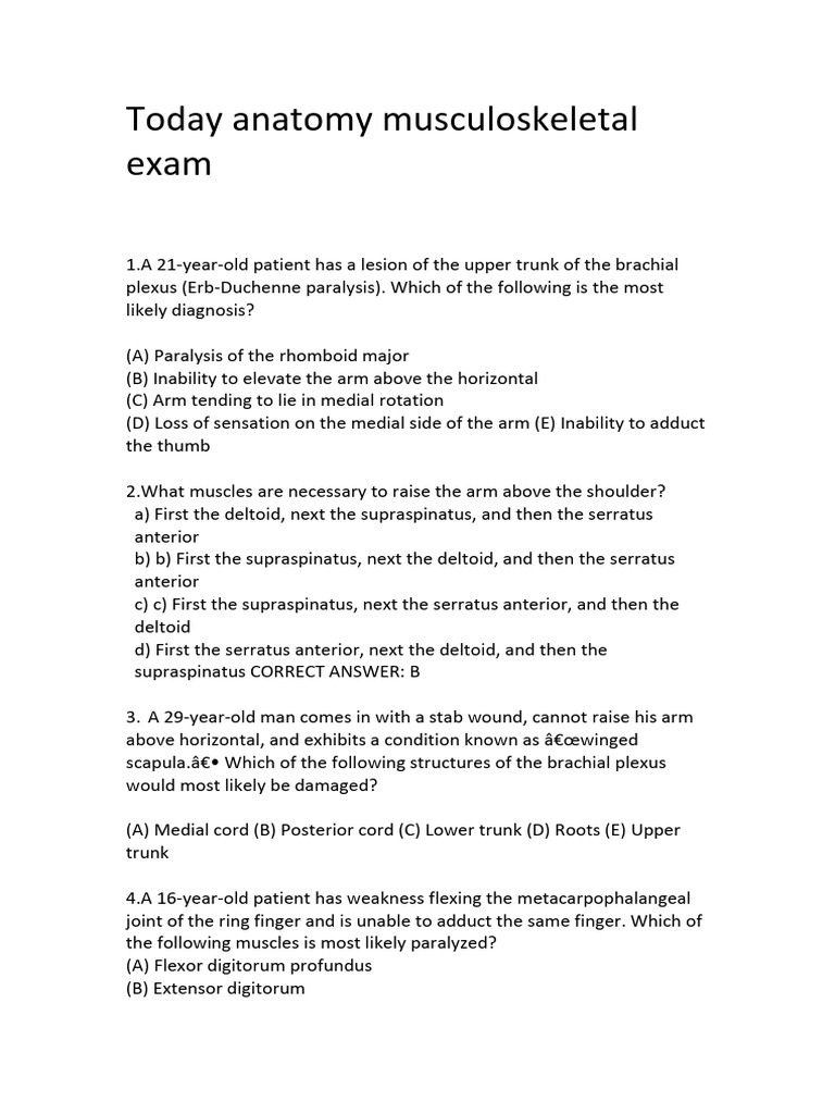 Today Anatomy Musculoskeletal Exam | PDF | Arm | Hand