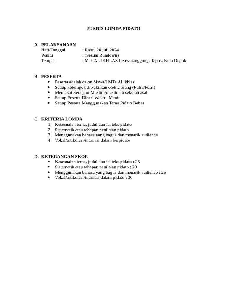 Juknis Lomba Pidato | PDF