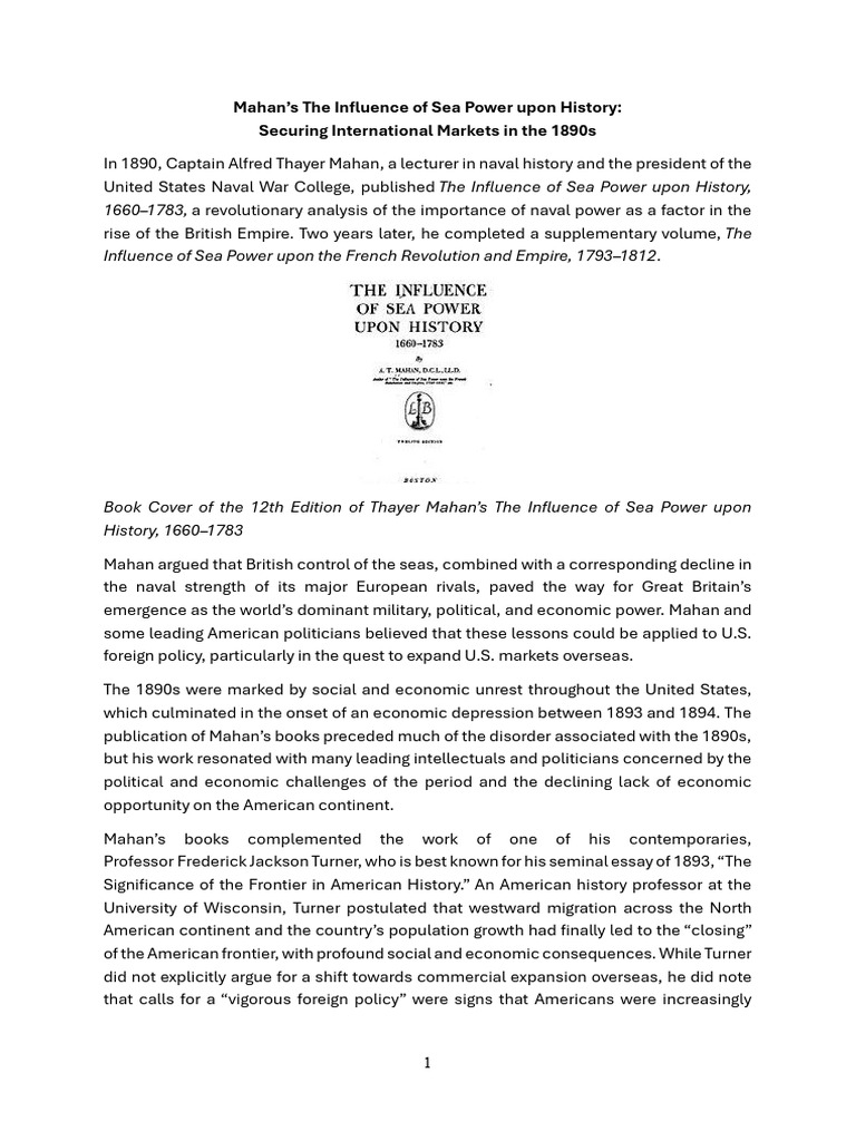 Mahan's Naval Strategy and U.S. Expansion | PDF | Alfred Thayer Mahan ...