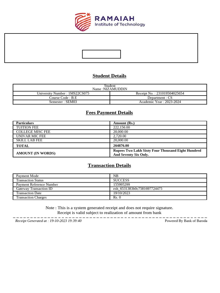 FeeReceipt 2ndyear | PDF