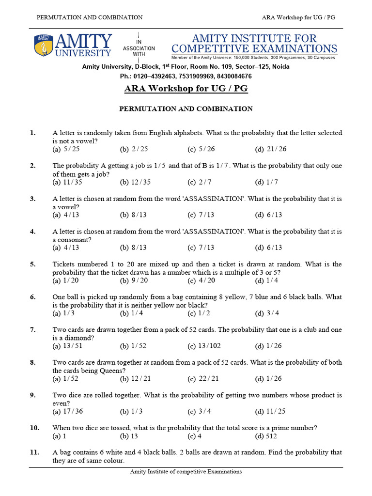 Permutation and Combination | PDF | Probability | Playing Cards