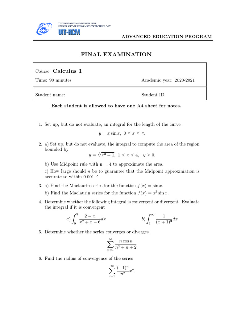 Calculus 1 - 2020 | PDF
