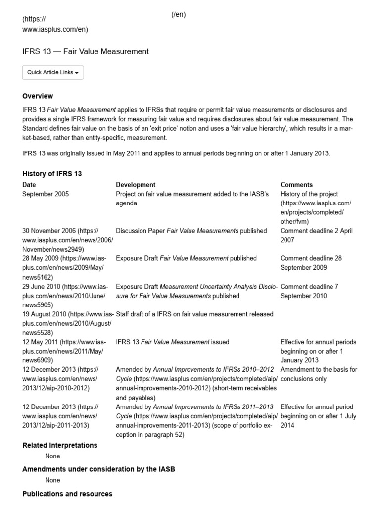 Ifrs 13 Fair Value Measurement Overview Pdf Fair Value Valuation