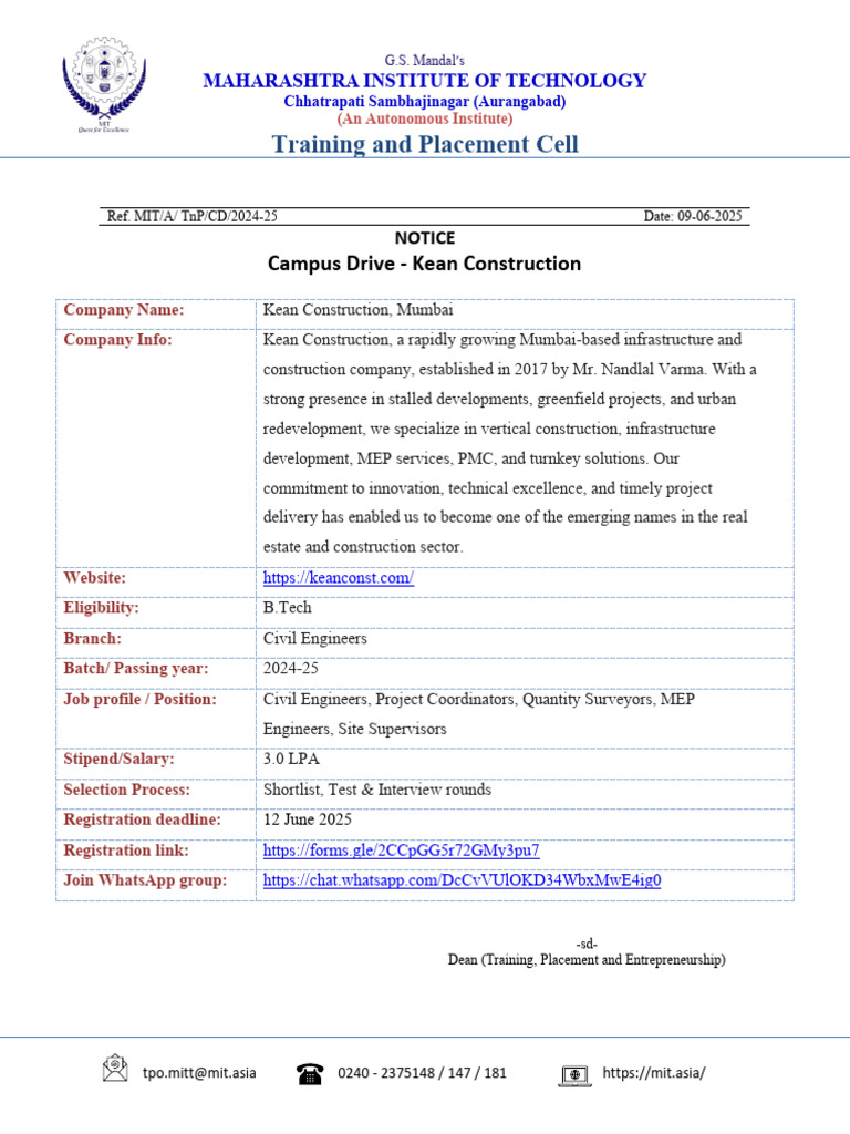 Kean Construction Campus Drive Notice | PDF