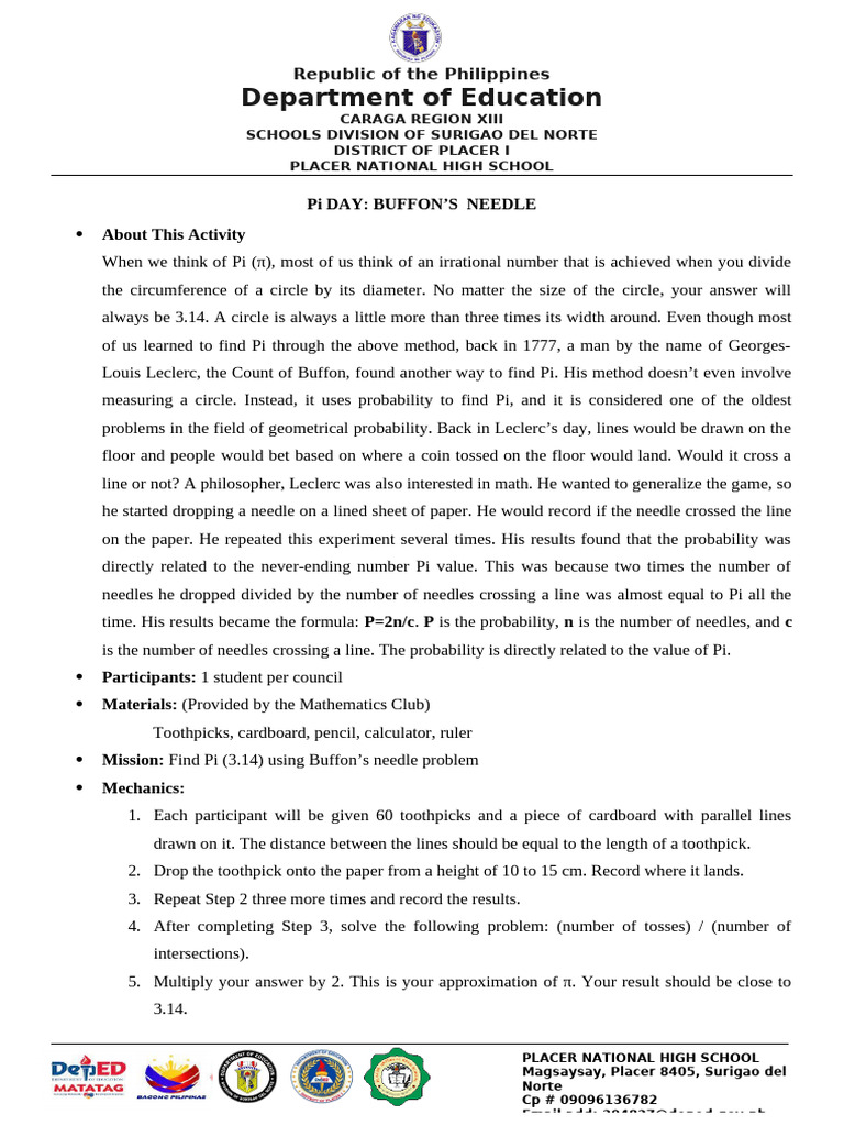 Buffon's Needle Mechanics | PDF | Pi | Numbers