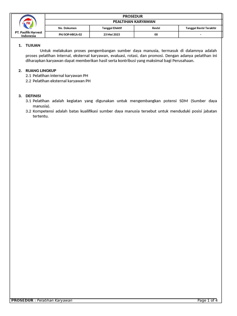 SOP Pelatihan Karyawan | PDF