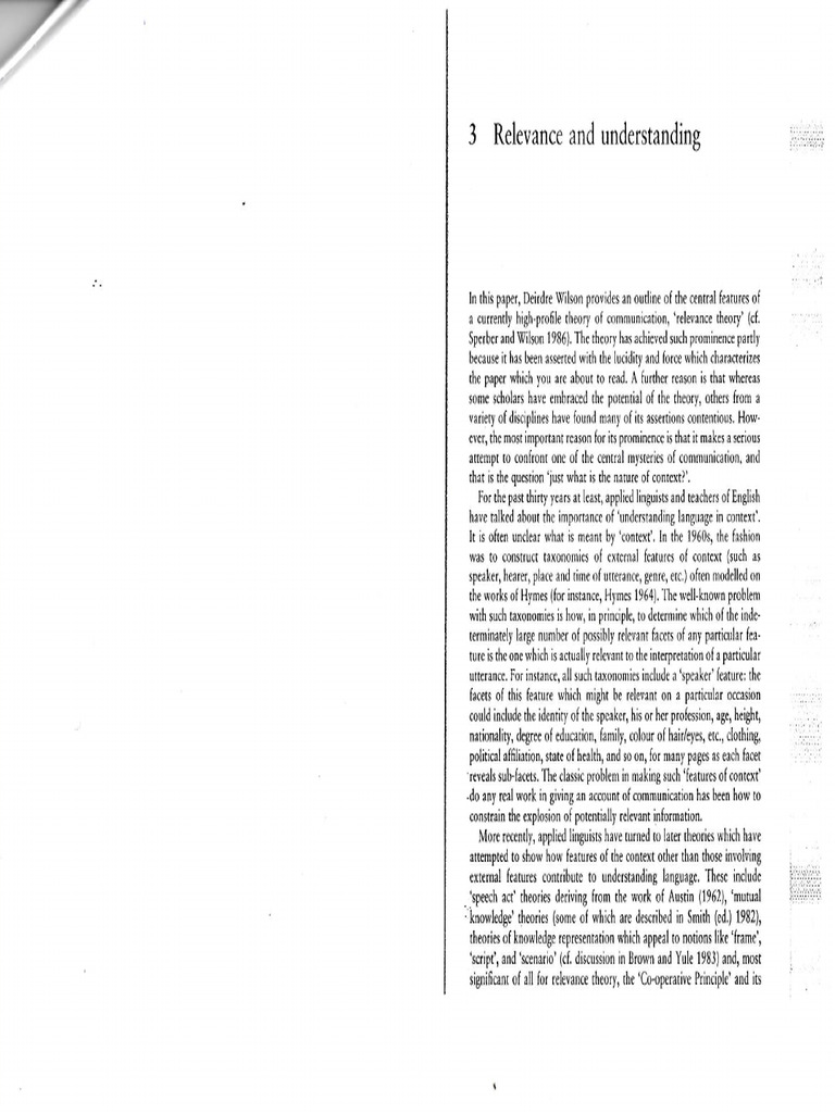 Deidre Wilson Relevance of Understanding | PDF