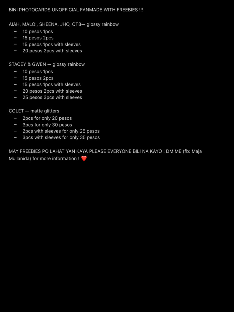 Bini Photocards Unofficial Fanmade With Freebies !!! | PDF