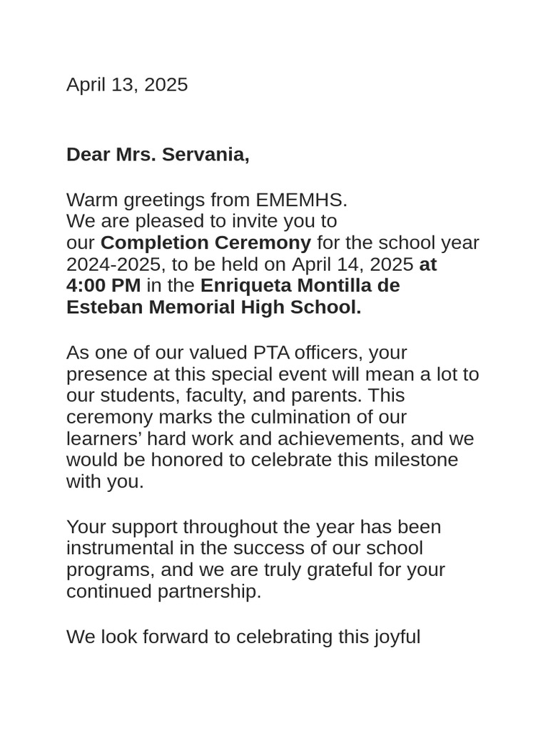 EMEMHS Completion Ceremony Invitation | PDF