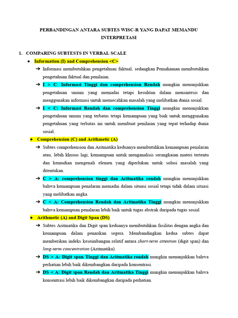 Perbandingan Subtes WISC-R Verbal | PDF