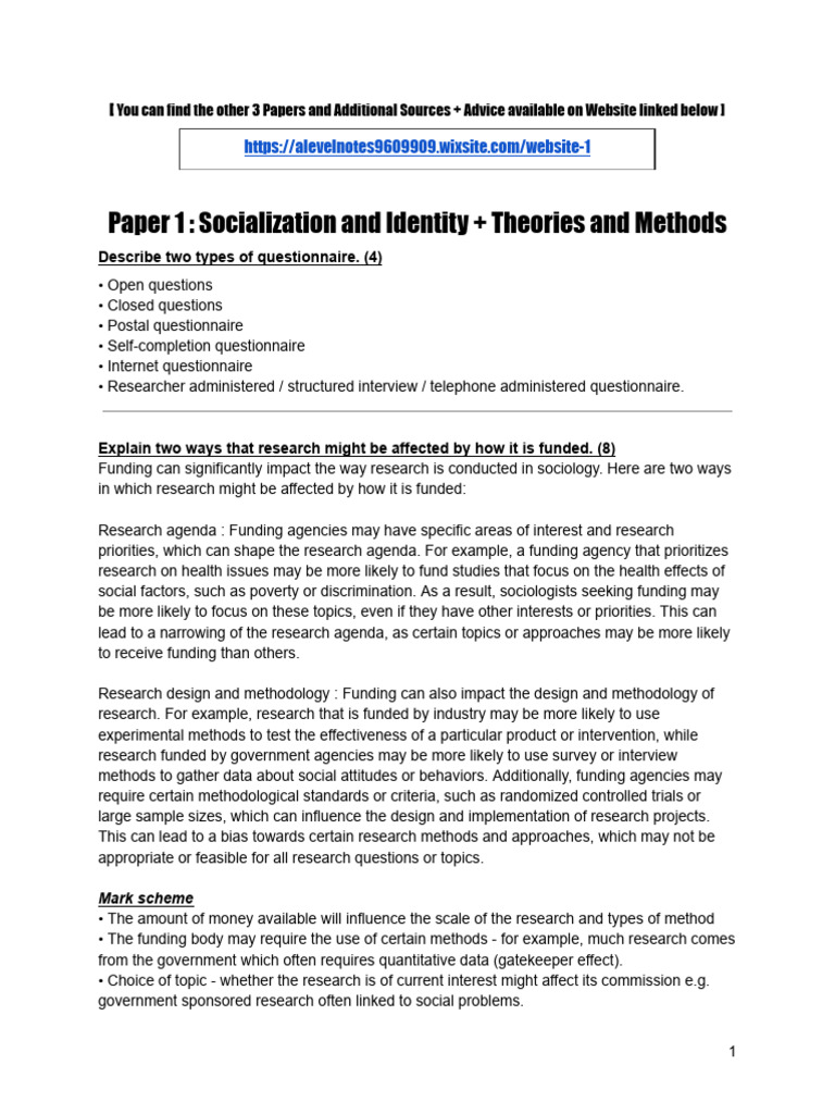 Paper 1 - Socialisation and Identity | PDF | Deviance (Sociology ...