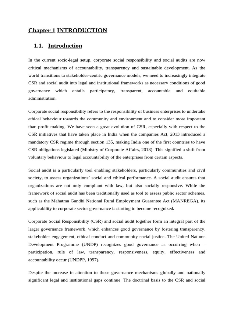 Chapter 1 INTRODUCTION | PDF | Corporate Social Responsibility | Governance