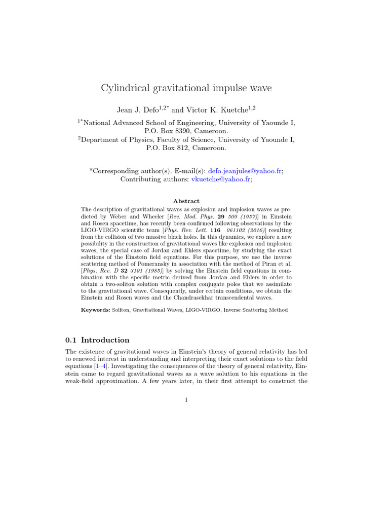 Cylindrical Gravitational Impulse Wave | PDF | Waves | Spacetime