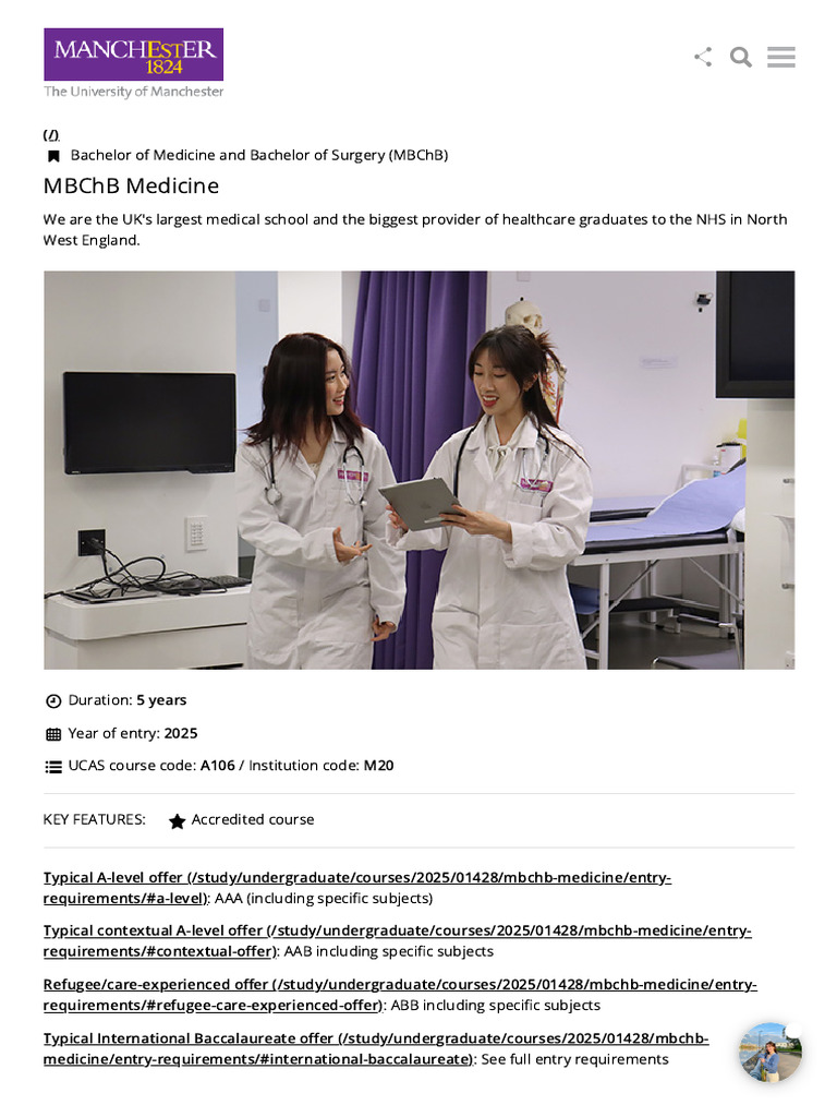 Manchester MBChB Entry Requirements 2025 | PDF | High School Diploma ...