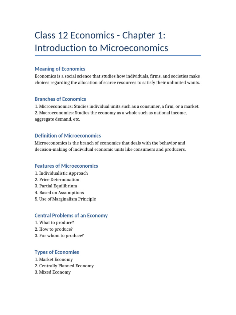 Class 12 Economics Chapter 1 Notes | PDF