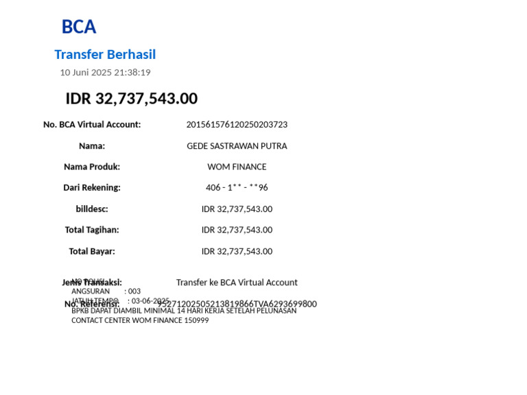 Template Struk BCA Transfer | PDF