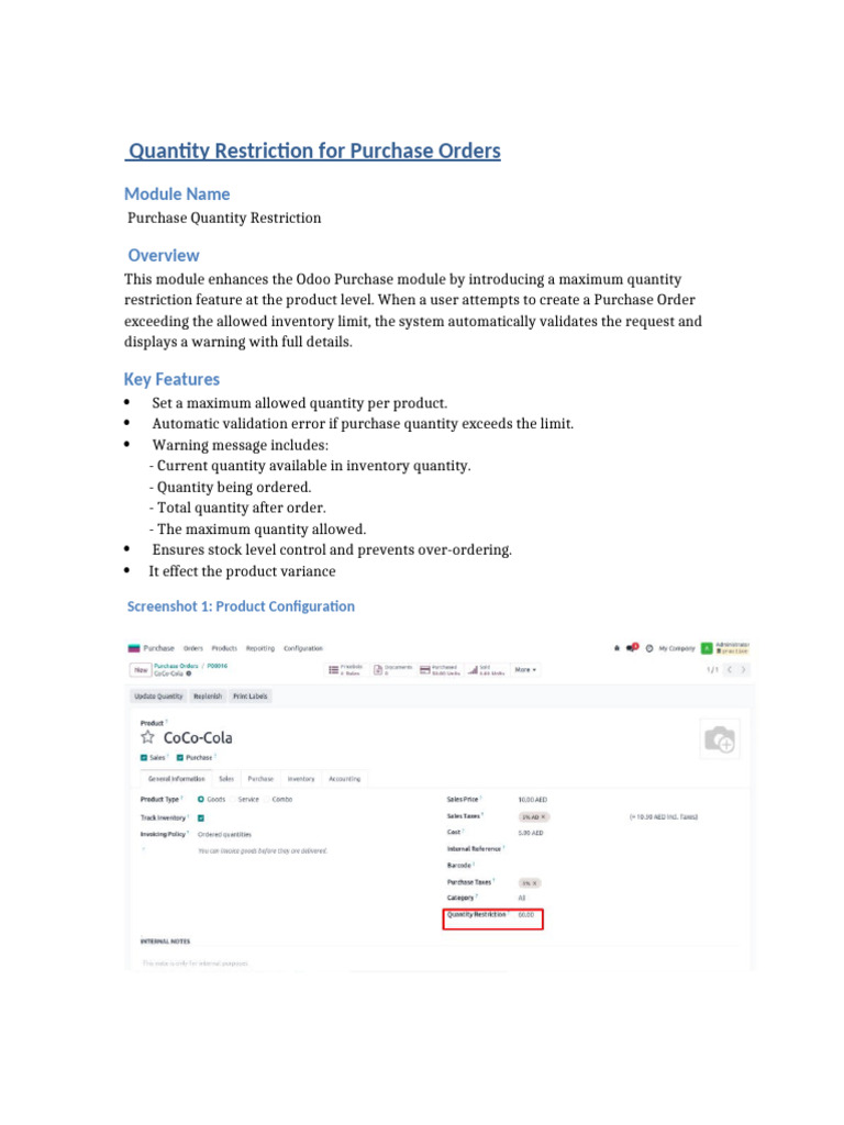 Purchase Quantity Restriction Documentation | PDF