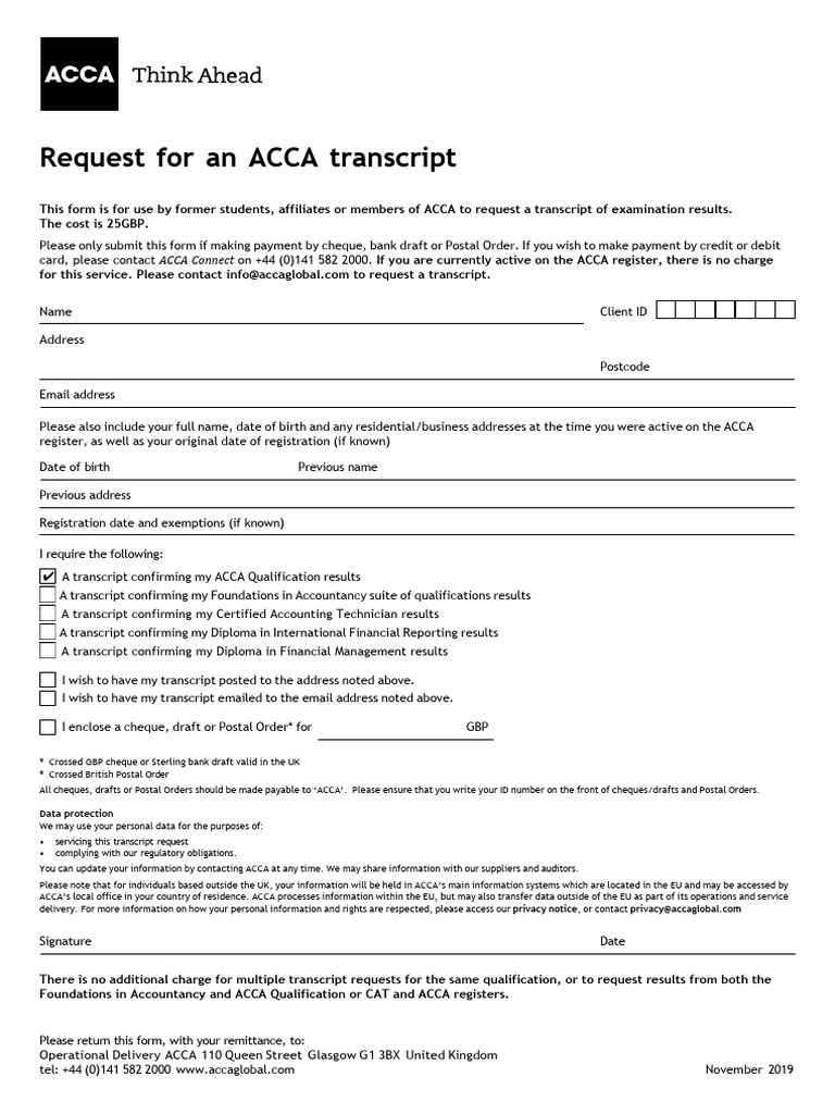 Request For Acca Transcript | PDF