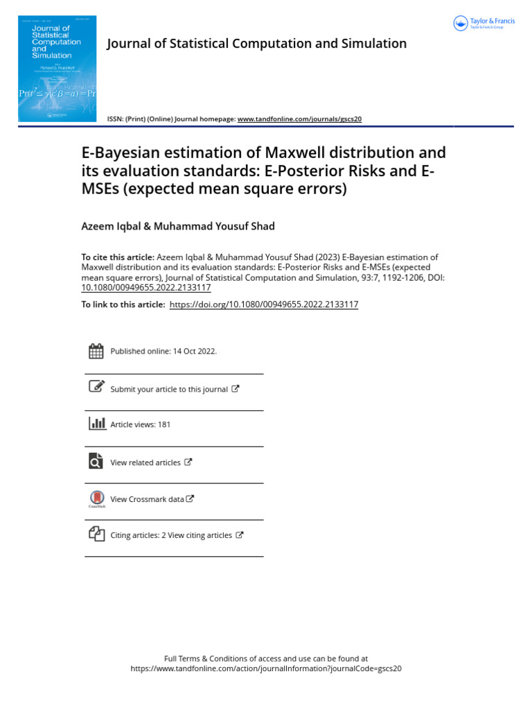 E Bayesian Estimation Of Maxwell Distribution And Its Evaluation Standards E Posterior Risks And