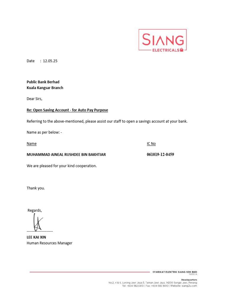 Open Saving Account Letter - Rushdee - 250512 - 112008 | PDF