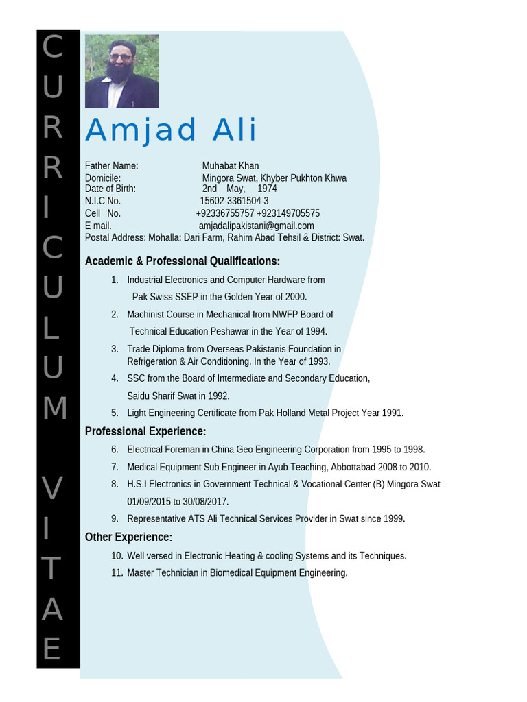 Amjad Ali New Updated 1CV 2 | PDF