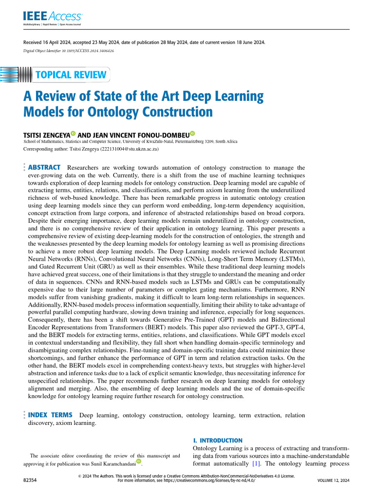A Review of State of The Art Deep Learning Models For Ontology Construction | PDF | Deep ...