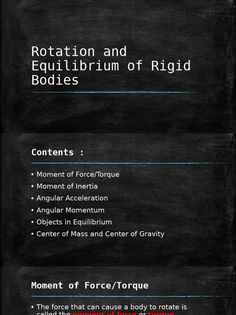 Rotation and Equilibrium of Rigid Bodies | PDF | Torque | Rotation Around A Fixed Axis