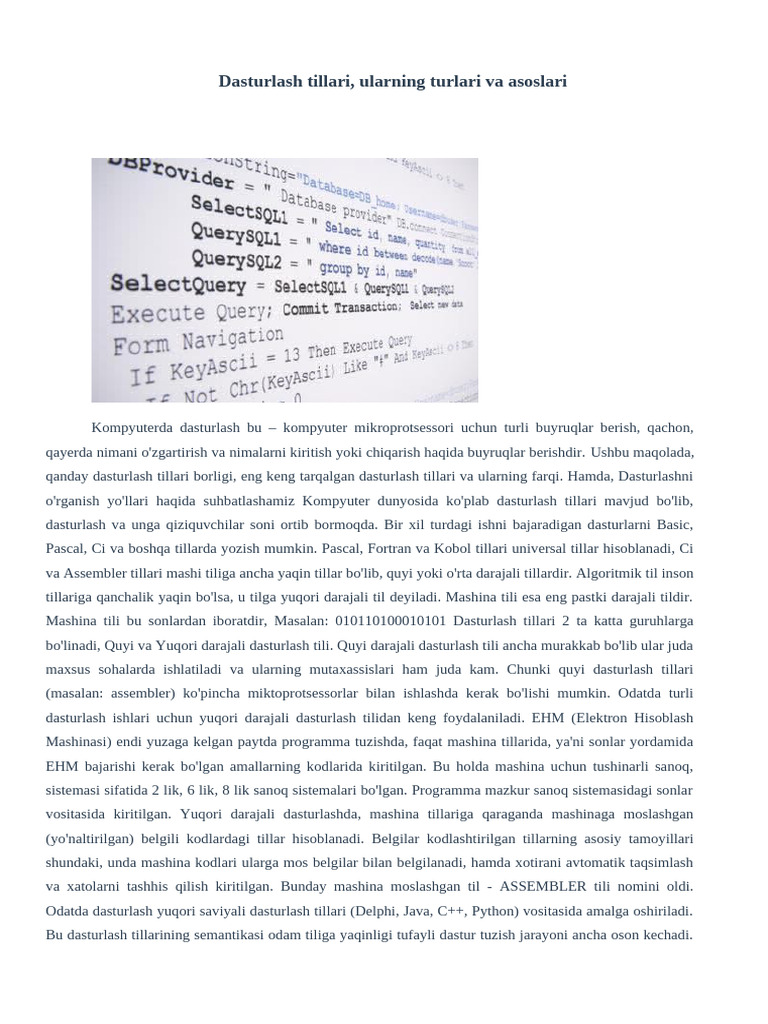 Dasturlash Tillari | PDF