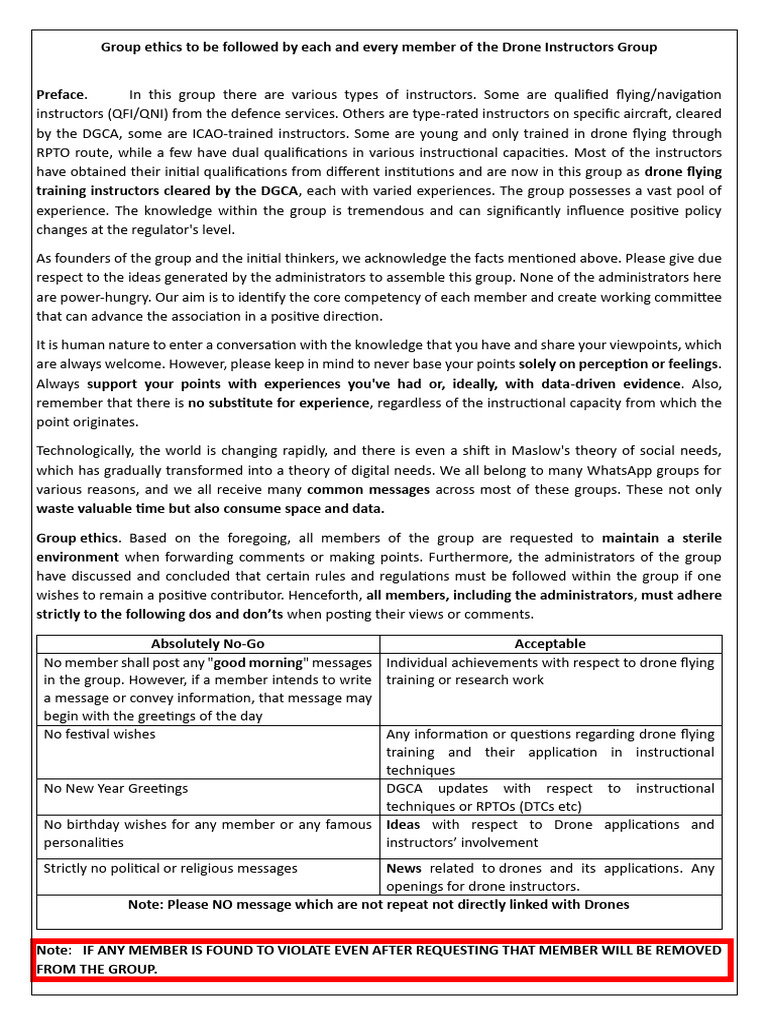 Drone Instructor Gp-Ethics To Be Followed | PDF