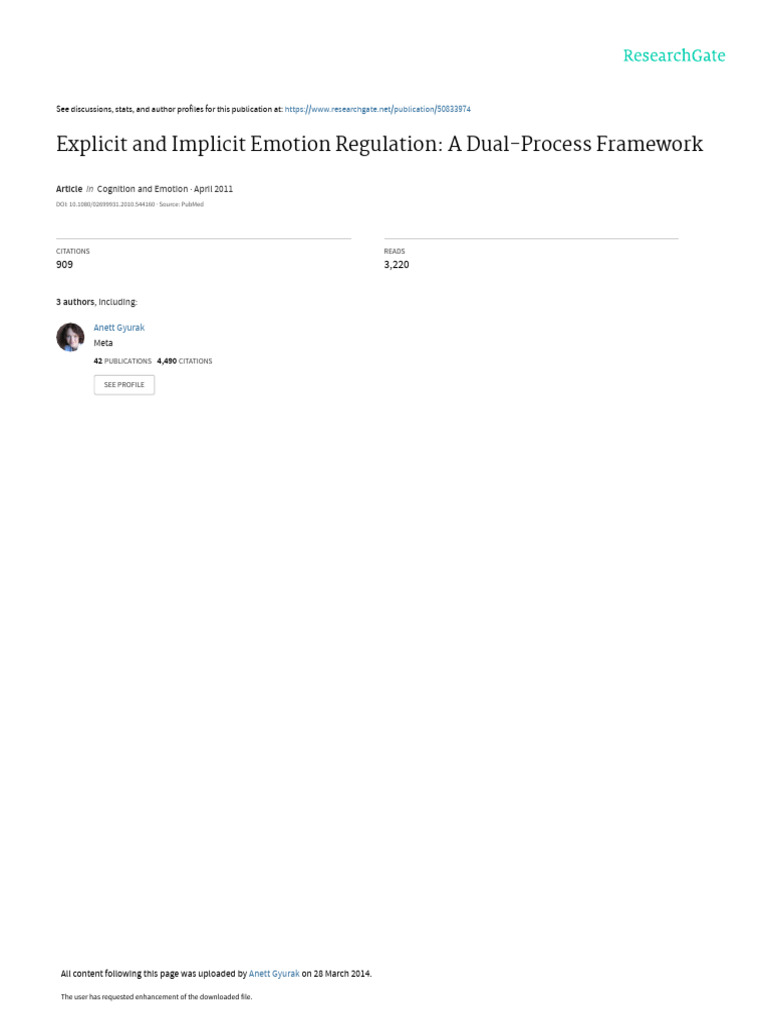 Explicit and Implicit Emotion Regulation a Dual Process Framework | PDF | Emotions | Emotional ...
