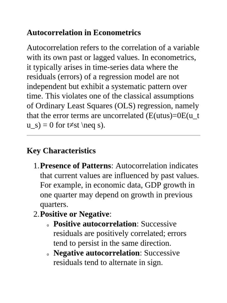 Autocorrelation in Time-Series Econometrics | PDF | Autocorrelation ...