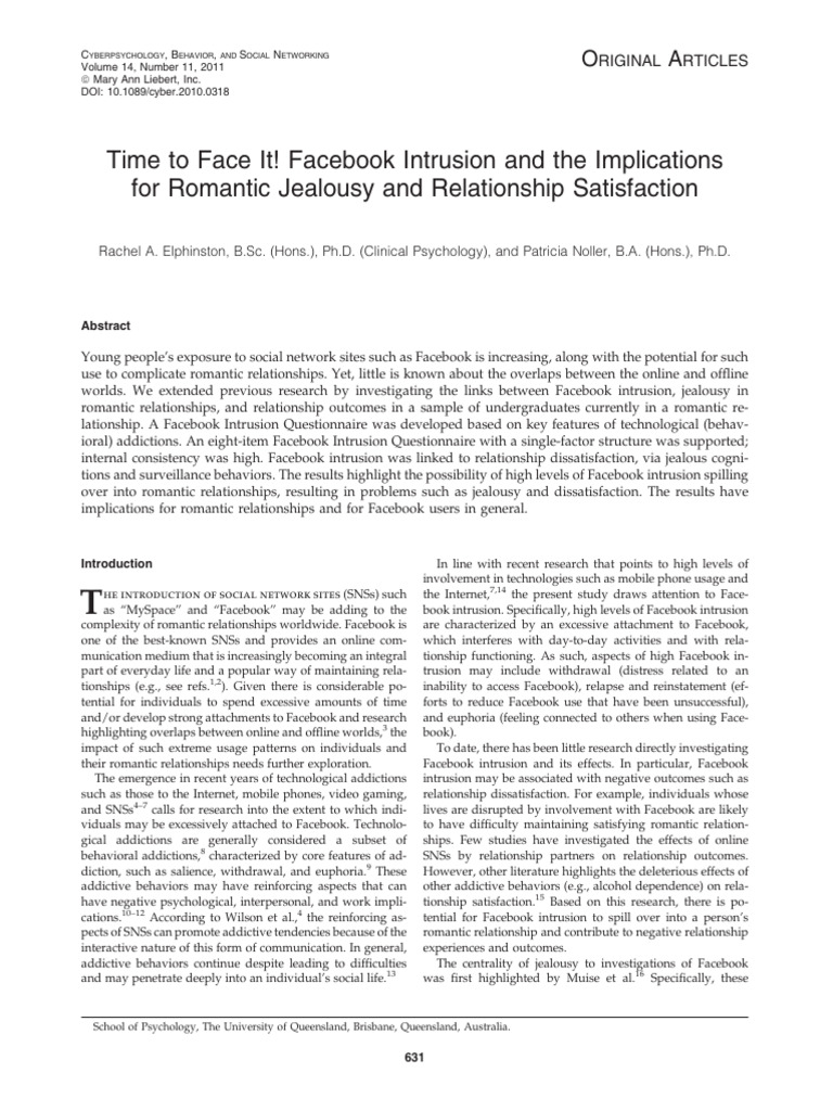 Facebook Intrusion Affecting Marital Relationships | PDF | Jealousy | Facebook
