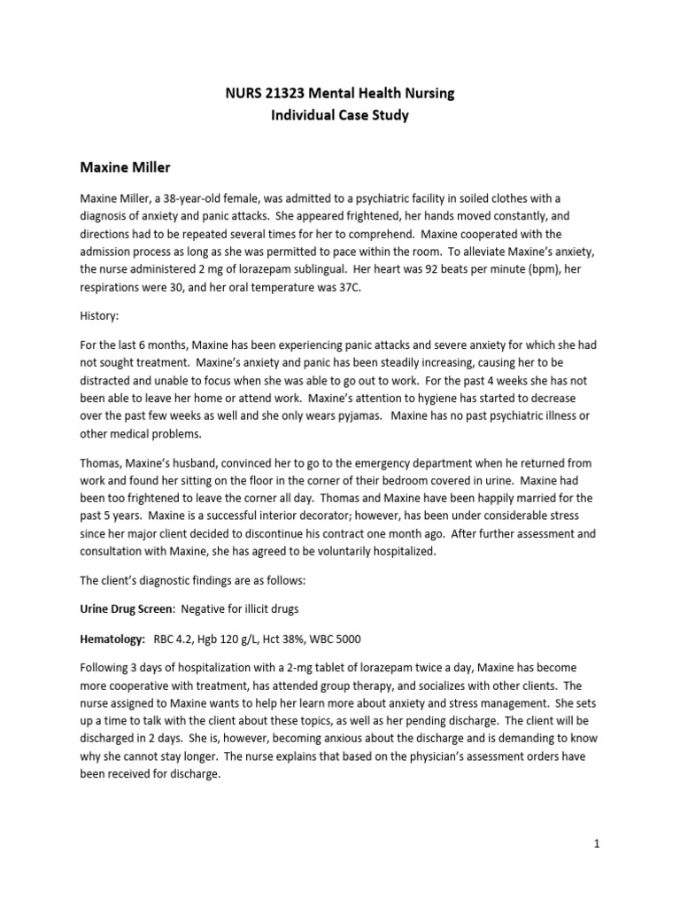 Case Study #2 Maxine Miller Case Study 2022 | PDF | Anxiety | Nursing