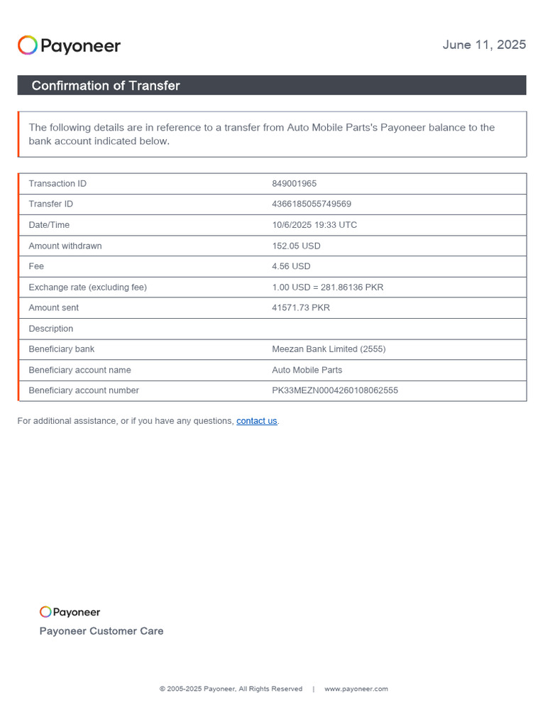 Confirmation of Transfer 4366185055749569 | PDF