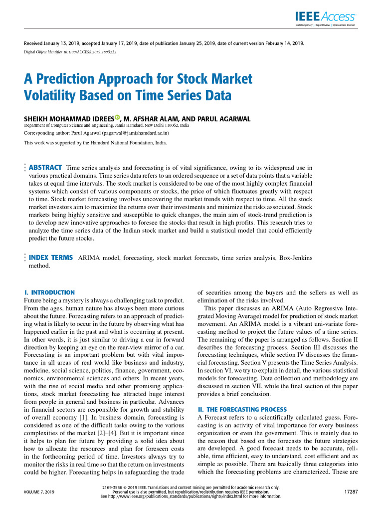 A Prediction Approach For Stock Market Volatility Based On Time Series Data New | PDF ...