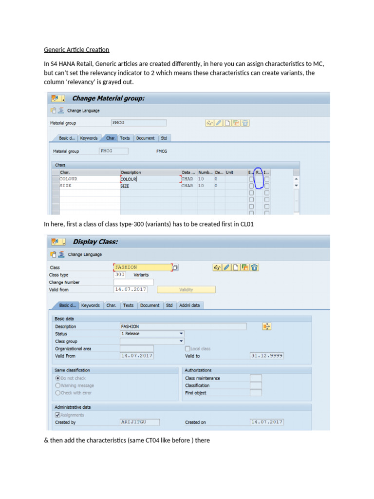 S4 HANA - Generic Article Creation | PDF