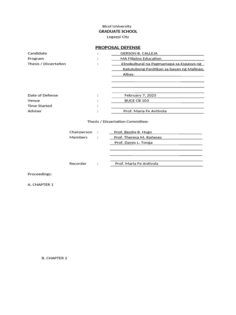 Minutes of Defense Form - Proposal | PDF