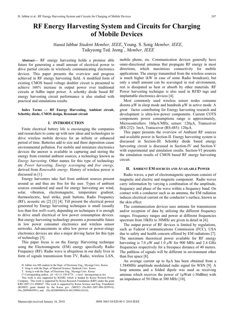 RF Energy Harvesting Syste1m? and Circuits For Charging | PDF ...