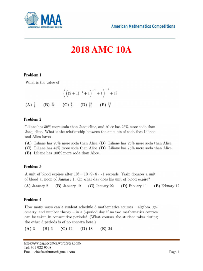 2018 Amc 10a Problems | PDF