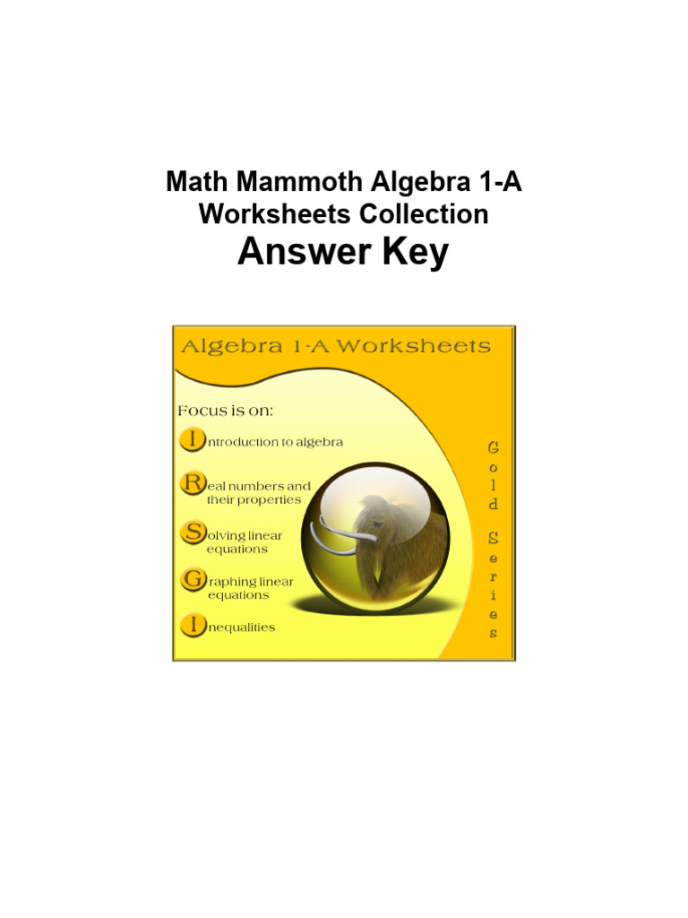 Algebra 1A Worksheets Answers | PDF | Equations | System Of Linear ...