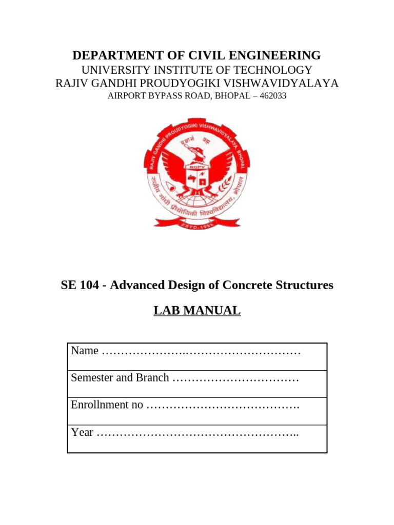 Concrete Structure Lab Manual Front Page | PDF