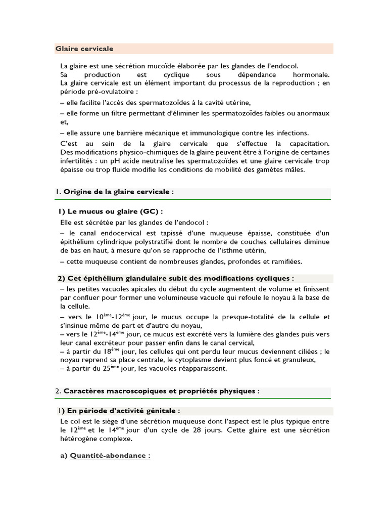 Glaire cervicale et ovulation | PDF | Procréation médicalement assistée ...