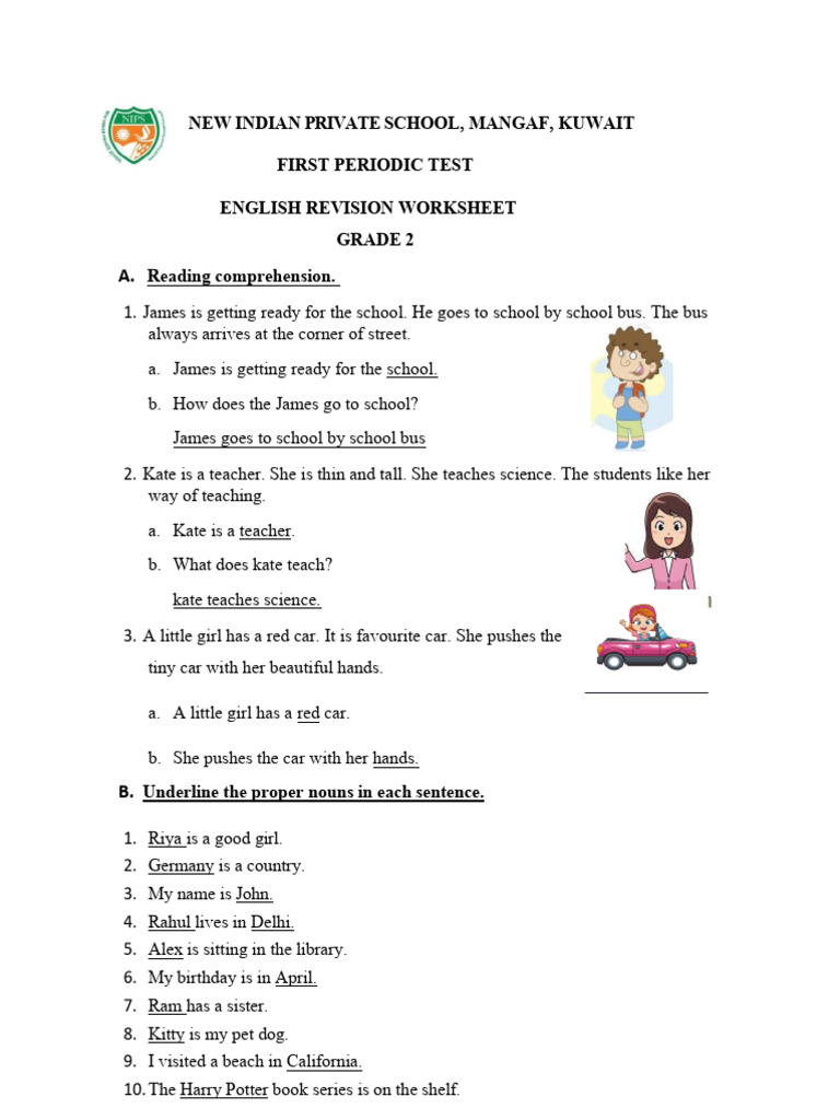 Grade 2 English Revision Worksheet | PDF